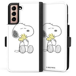 DeinDesign Galaxy S21 5G Handy Klapph&uuml;lle Handyh&uuml;lle aus Kunst Leder schwarz Flip Case Snoopy Love Peanuts Sideflip mit Lasche