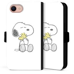 DeinDesign iPhone 16e Handy Klapph&uuml;lle Handyh&uuml;lle aus Kunst Leder schwarz Flip Case Snoopy Love Peanuts Sideflip mit Lasche