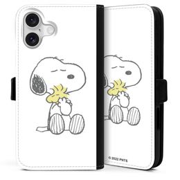 DeinDesign iPhone 16 Plus Handy Klapph&uuml;lle Handyh&uuml;lle aus Kunst Leder schwarz Flip Case Snoopy Love Peanuts Sideflip mit Lasche