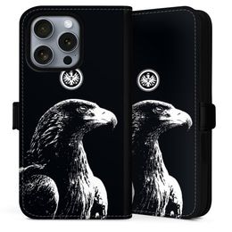 DeinDesign iPhone 16 Pro Max Handy Klapph&uuml;lle Handyh&uuml;lle aus Kunst Leder schwarz Flip Case Attila Official Licensed Product Eintracht Frankfurt Sideflip mit 