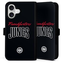 DeinDesign iPhone 16 Handy Klapph&uuml;lle Handyh&uuml;lle aus Kunst Leder schwarz Flip Case Eintracht Frankfurt Sge Official Licensed Product Sideflip mit Lasche