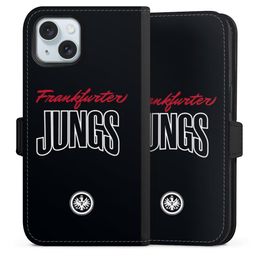 DeinDesign iPhone 15 Handy Klapph&uuml;lle Handyh&uuml;lle aus Kunst Leder schwarz Flip Case Eintracht Frankfurt Sge Official Licensed Product Sideflip mit Lasche