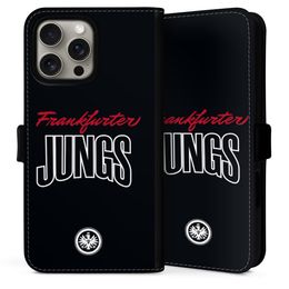 DeinDesign iPhone 16 Pro Handy Klapph&uuml;lle Handyh&uuml;lle aus Kunst Leder schwarz Flip Case Eintracht Frankfurt Sge Official Licensed Product Sideflip mit Lasche