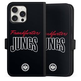 DeinDesign iPhone 15 Pro Max Handy Klapph&uuml;lle Handyh&uuml;lle aus Kunst Leder schwarz Flip Case Eintracht Frankfurt Sge Official Licensed Product Sideflip mit Lasche