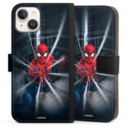 DeinDesign iPhone 14 Handy Klapph&uuml;lle Handyh&uuml;lle aus Kunst Leder schwarz Flip Case Kinofilm Marvel Spiderman Sideflip mit Lasche