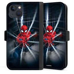 DeinDesign iPhone 13 Handy Klapph&uuml;lle Handyh&uuml;lle aus Kunst Leder schwarz Flip Case Kinofilm Marvel Spiderman Sideflip mit Lasche