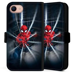 DeinDesign iPhone 16e Handy Klapph&uuml;lle Handyh&uuml;lle aus Kunst Leder schwarz Flip Case Kinofilm Marvel Spiderman Sideflip mit Lasche