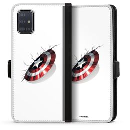 DeinDesign Galaxy A51 Handy Klapph&uuml;lle Handyh&uuml;lle aus Kunst Leder schwarz Flip Case Captain America Official Licensed Product Marvel Sideflip mit Lasche