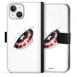 DeinDesign iPhone 14 Handy Klapph&uuml;lle Handyh&uuml;lle aus Kunst Leder schwarz Flip Case Captain America Official Licensed Product Marvel Sideflip mit Lasche