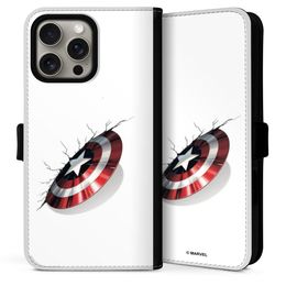 DeinDesign iPhone 16 Pro Handy Klapph&uuml;lle Handyh&uuml;lle aus Kunst Leder schwarz Flip Case Captain America Official Licensed Product Marvel Sideflip mit Lasche