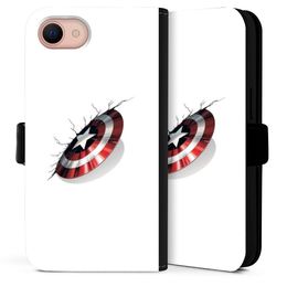 DeinDesign iPhone 16e Handy Klapph&uuml;lle Handyh&uuml;lle aus Kunst Leder schwarz Flip Case Captain America Official Licensed Product Marvel Sideflip mit Lasche