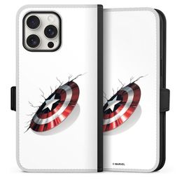DeinDesign iPhone 15 Pro Max Handy Klapph&uuml;lle Handyh&uuml;lle aus Kunst Leder schwarz Flip Case Captain America Official Licensed Product Marvel Sideflip mit Lasche