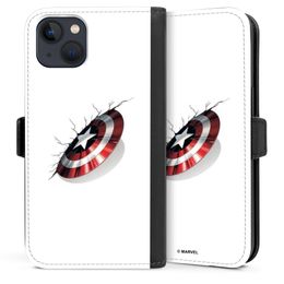 DeinDesign iPhone 13 Handy Klapph&uuml;lle Handyh&uuml;lle aus Kunst Leder schwarz Flip Case Captain America Official Licensed Product Marvel Sideflip mit Lasche
