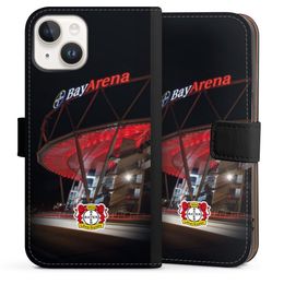DeinDesign iPhone 14 Handy Klapph&uuml;lle Handyh&uuml;lle aus Kunst Leder schwarz Flip Case Official Licensed Product Bayer 04 Leverkusen Stadium Sideflip mit Lasche