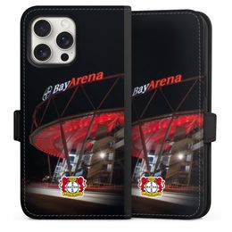 DeinDesign iPhone 15 Pro Max Handy Klapph&uuml;lle Handyh&uuml;lle aus Kunst Leder schwarz Flip Case Official Licensed Product Bayer 04 Leverkusen Stadium Sideflip mit 