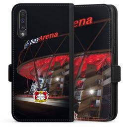 DeinDesign Galaxy A50 Handy Klapph&uuml;lle Handyh&uuml;lle aus Kunst Leder schwarz Flip Case Official Licensed Product Bayer 04 Leverkusen Stadium Sideflip mit Lasche