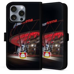 DeinDesign iPhone 16 Pro Max Handy Klapph&uuml;lle Handyh&uuml;lle aus Kunst Leder schwarz Flip Case Official Licensed Product Bayer 04 Leverkusen Stadium Sideflip mit 