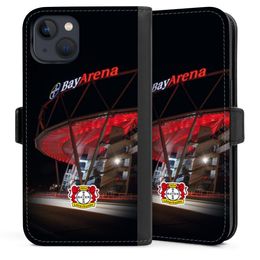 DeinDesign iPhone 13 Handy Klapph&uuml;lle Handyh&uuml;lle aus Kunst Leder schwarz Flip Case Official Licensed Product Bayer 04 Leverkusen Stadium Sideflip mit Lasche