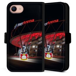 DeinDesign iPhone 16e Handy Klapph&uuml;lle Handyh&uuml;lle aus Kunst Leder schwarz Flip Case Official Licensed Product Bayer 04 Leverkusen Stadium Sideflip mit Lasche