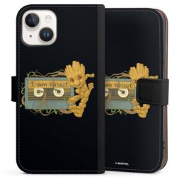 DeinDesign iPhone 14 Handy Klapph&uuml;lle Handyh&uuml;lle aus Kunst Leder schwarz Flip Case Guardians Of The Galaxy Groot Marvel Sideflip mit Lasche