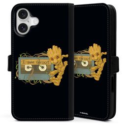 DeinDesign iPhone 16 Plus Handy Klapph&uuml;lle Handyh&uuml;lle aus Kunst Leder schwarz Flip Case Guardians Of The Galaxy Groot Marvel Sideflip mit Lasche