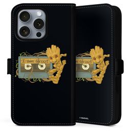 DeinDesign iPhone 16 Pro Max Handy Klapph&uuml;lle Handyh&uuml;lle aus Kunst Leder schwarz Flip Case Guardians Of The Galaxy Groot Marvel Sideflip mit Lasche