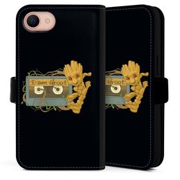 DeinDesign iPhone 16e Handy Klapph&uuml;lle Handyh&uuml;lle aus Kunst Leder schwarz Flip Case Guardians Of The Galaxy Groot Marvel Sideflip mit Lasche