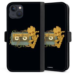DeinDesign iPhone 13 Handy Klapph&uuml;lle Handyh&uuml;lle aus Kunst Leder schwarz Flip Case Guardians Of The Galaxy Groot Marvel Sideflip mit Lasche