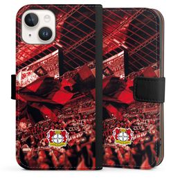 DeinDesign iPhone 14 Handy Klapph&uuml;lle Handyh&uuml;lle aus Kunst Leder schwarz Flip Case Merchandise Official Licensed Product Bayer 04 Leverkusen Sideflip mit Lasche
