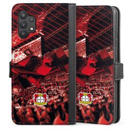 DeinDesign Galaxy A32 4G Handy Klapph&uuml;lle Handyh&uuml;lle aus Kunst Leder schwarz Flip Case Merchandise Official Licensed Product Bayer 04 Leverkusen Sideflip mit 
