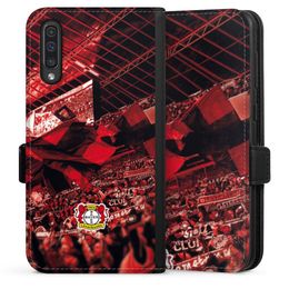 DeinDesign Galaxy A50 Handy Klapph&uuml;lle Handyh&uuml;lle aus Kunst Leder schwarz Flip Case Merchandise Official Licensed Product Bayer 04 Leverkusen Sideflip mit Lasche