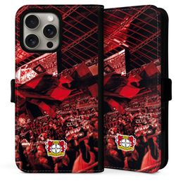 DeinDesign iPhone 16 Pro Handy Klapph&uuml;lle Handyh&uuml;lle aus Kunst Leder schwarz Flip Case Merchandise Official Licensed Product Bayer 04 Leverkusen Sideflip mit 