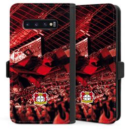 DeinDesign Galaxy S10 Plus Handy Klapph&uuml;lle Handyh&uuml;lle aus Kunst Leder schwarz Flip Case Merchandise Official Licensed Product Bayer 04 Leverkusen Sideflip mit 