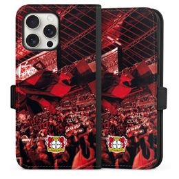 DeinDesign iPhone 15 Pro Max Handy Klapph&uuml;lle Handyh&uuml;lle aus Kunst Leder schwarz Flip Case Merchandise Official Licensed Product Bayer 04 Leverkusen Sideflip mit