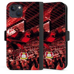 DeinDesign iPhone 13 Handy Klapph&uuml;lle Handyh&uuml;lle aus Kunst Leder schwarz Flip Case Merchandise Official Licensed Product Bayer 04 Leverkusen Sideflip mit Lasche