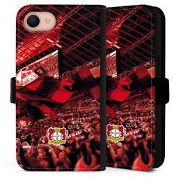 DeinDesign iPhone 16e Handy Klapph&uuml;lle Handyh&uuml;lle aus Kunst Leder schwarz Flip Case Merchandise Official Licensed Product Bayer 04 Leverkusen Sideflip mit Lasche