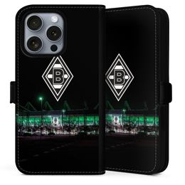DeinDesign iPhone 16 Pro Max Handy Klapph&uuml;lle Handyh&uuml;lle aus Kunst Leder schwarz Flip Case Borussia M&ouml;nchengladbach Official Licensed Product Stadium Sideflip 
