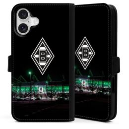 DeinDesign iPhone 16 Plus Handy Klapph&uuml;lle Handyh&uuml;lle aus Kunst Leder schwarz Flip Case Borussia M&ouml;nchengladbach Official Licensed Product Stadium Sideflip mit 