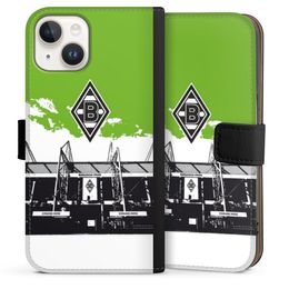 DeinDesign iPhone 14 Handy Klapph&uuml;lle Handyh&uuml;lle aus Kunst Leder schwarz Flip Case Merchandise Borussia M&ouml;nchengladbach Stadium Sideflip mit Lasche