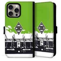 DeinDesign iPhone 16 Pro Handy Klapph&uuml;lle Handyh&uuml;lle aus Kunst Leder schwarz Flip Case Merchandise Borussia M&ouml;nchengladbach Stadium Sideflip mit Lasche