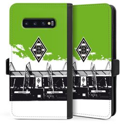 DeinDesign Galaxy S10 Plus Handy Klapph&uuml;lle Handyh&uuml;lle aus Kunst Leder schwarz Flip Case Merchandise Borussia M&ouml;nchengladbach Stadium Sideflip mit Lasche