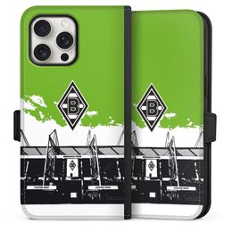 DeinDesign iPhone 15 Pro Max Handy Klapph&uuml;lle Handyh&uuml;lle aus Kunst Leder schwarz Flip Case Merchandise Borussia M&ouml;nchengladbach Stadium Sideflip mit Lasche