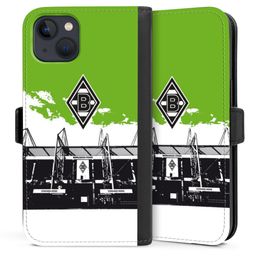 DeinDesign iPhone 13 Handy Klapph&uuml;lle Handyh&uuml;lle aus Kunst Leder schwarz Flip Case Merchandise Borussia M&ouml;nchengladbach Stadium Sideflip mit Lasche