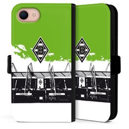 DeinDesign iPhone 16e Handy Klapph&uuml;lle Handyh&uuml;lle aus Kunst Leder schwarz Flip Case Merchandise Borussia M&ouml;nchengladbach Stadium Sideflip mit Lasche