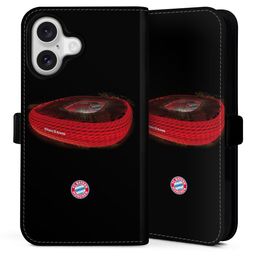 DeinDesign iPhone 16 Handy Klapph&uuml;lle Handyh&uuml;lle aus Kunst Leder schwarz Flip Case Fc Bayern M&uuml;nchen Fcb Official Licensed Product Stadium Sideflip mit Lasche