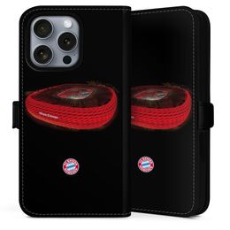 DeinDesign iPhone 16 Pro Max Handy Klapph&uuml;lle Handyh&uuml;lle aus Kunst Leder schwarz Flip Case Fc Bayern M&uuml;nchen Fcb Official Licensed Product Stadium Sideflip mit 