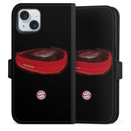DeinDesign iPhone 15 Handy Klapph&uuml;lle Handyh&uuml;lle aus Kunst Leder schwarz Flip Case Fc Bayern M&uuml;nchen Fcb Official Licensed Product Stadium Sideflip mit Lasche