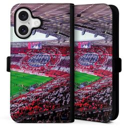 DeinDesign iPhone 16 Handy Klapph&uuml;lle Handyh&uuml;lle aus Kunst Leder schwarz Flip Case Stadium Fcb Fc Bayern M&uuml;nchen Sideflip mit Lasche