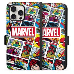 DeinDesign iPhone 15 Pro Max Handy Klapph&uuml;lle Handyh&uuml;lle aus Kunst Leder schwarz Flip Case Marvel Comic Muster Sideflip mit Lasche