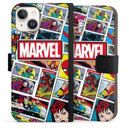 DeinDesign iPhone 14 Handy Klapph&uuml;lle Handyh&uuml;lle aus Kunst Leder schwarz Flip Case Muster Comic Marvel Sideflip mit Lasche